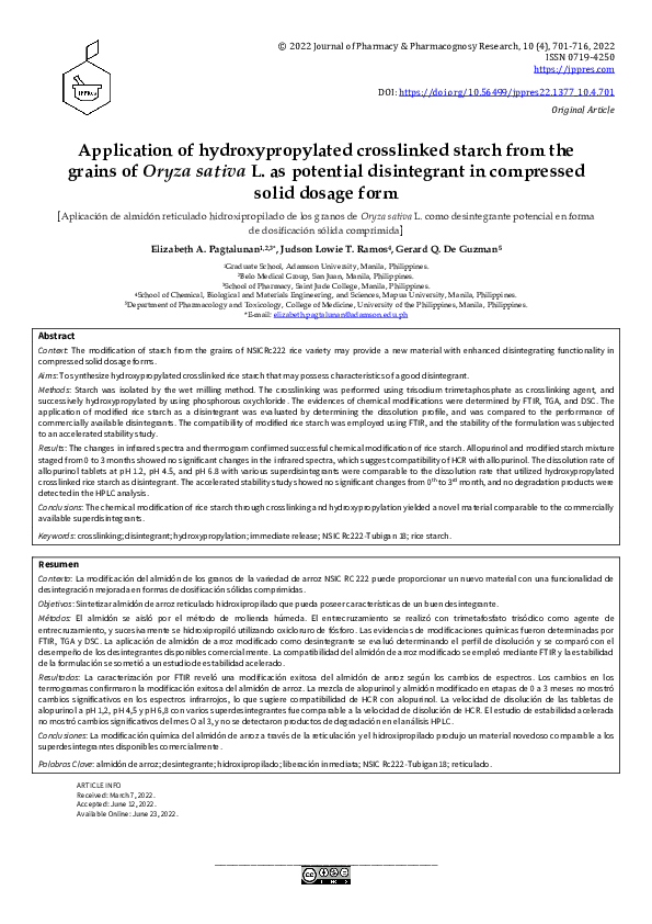 (PDF) Application of hydroxypropylated crosslinked starch from the ...