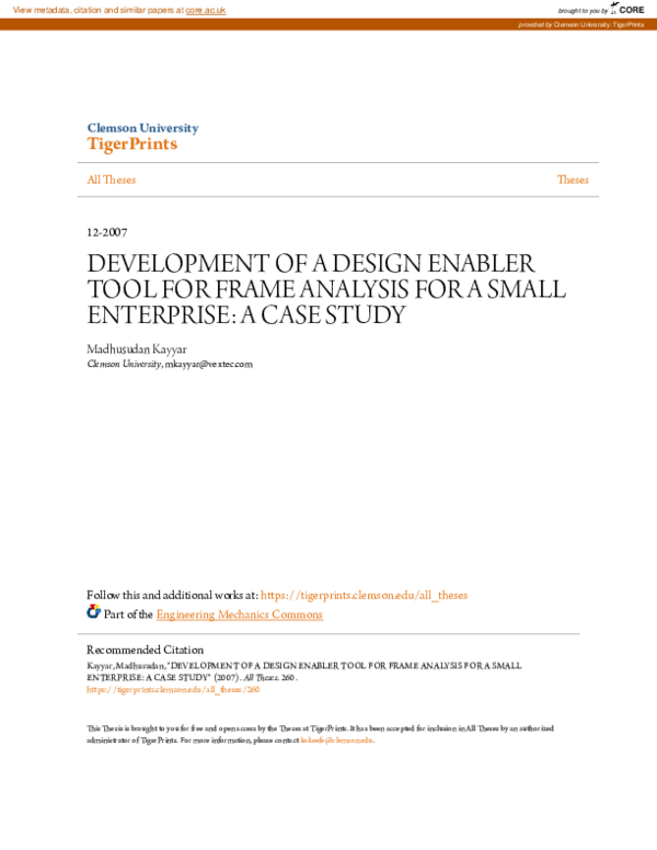 (PDF) Development of a design enabler tool for frame analysis for a ...
