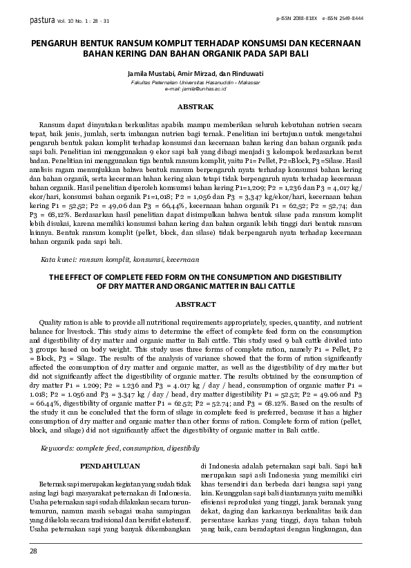 (PDF) Pengaruh Bentuk Ransum Komplit Terhadap Konsumsi Dan Kecernaan ...
