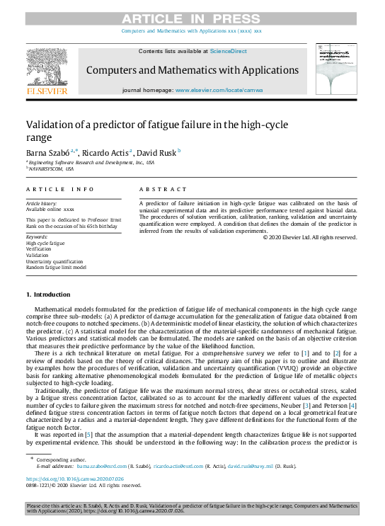 (PDF) Validation of a predictor of fatigue failure in the high-cycle range