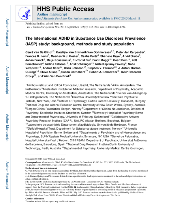 (PDF) The International ADHD in Substance Use Disorders Prevalence ...