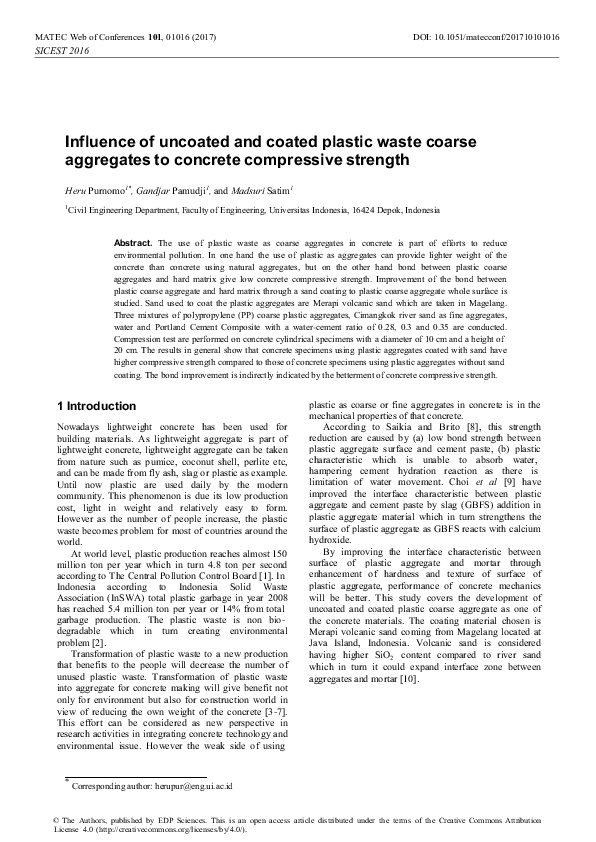 (PDF) Influence of uncoated and coated plastic waste coarse aggregates ...