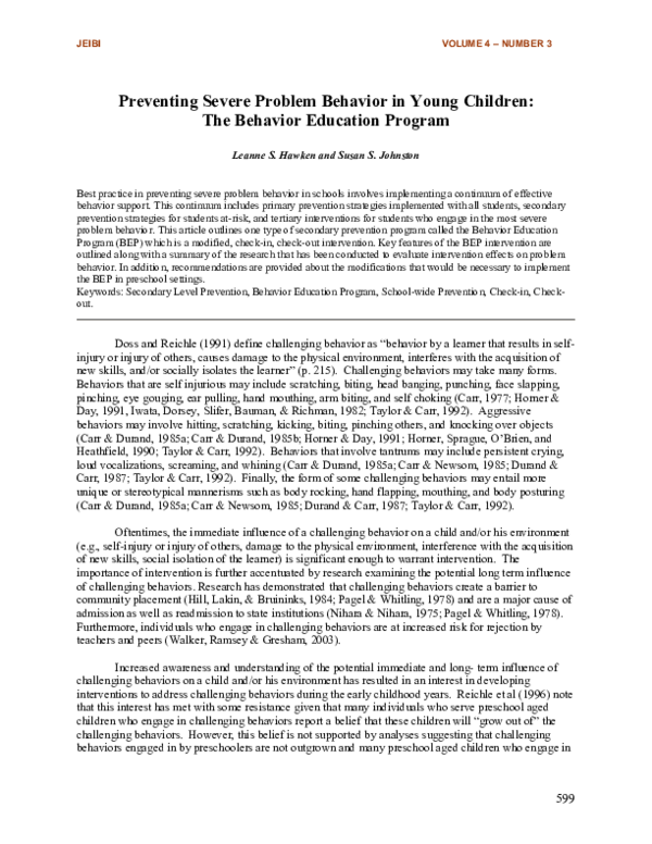 (PDF) Preventing severe problem behavior in young children: The ...