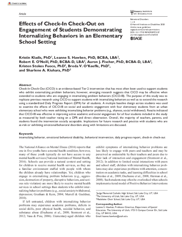 (PDF) Effects of Check-In Check-Out on Engagement of Students ...