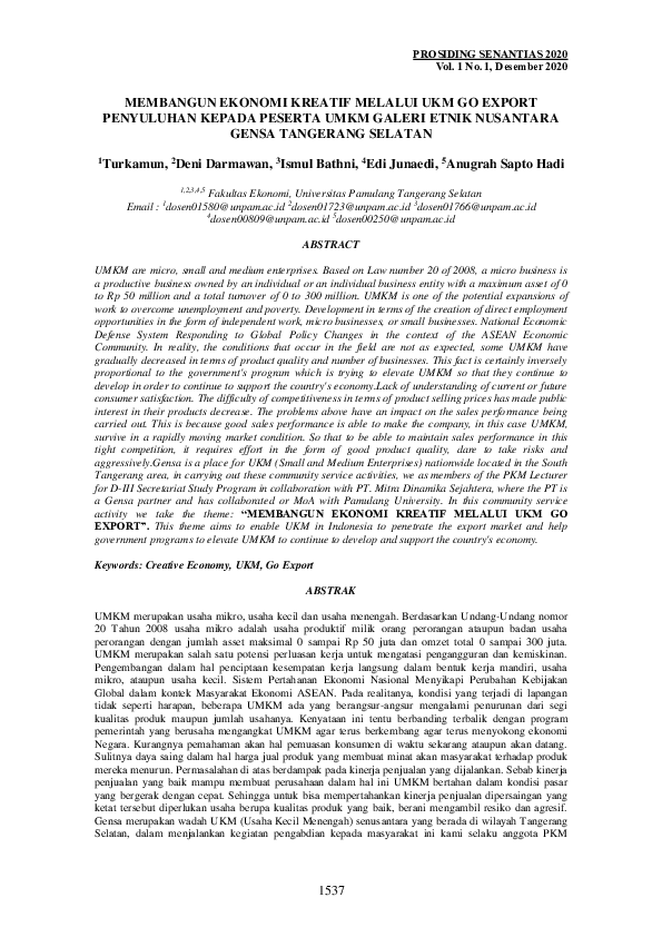 (PDF) Membangun Ekonomi Kreatif Melalui Ukm Go Export Penyuluhan Kepada ...