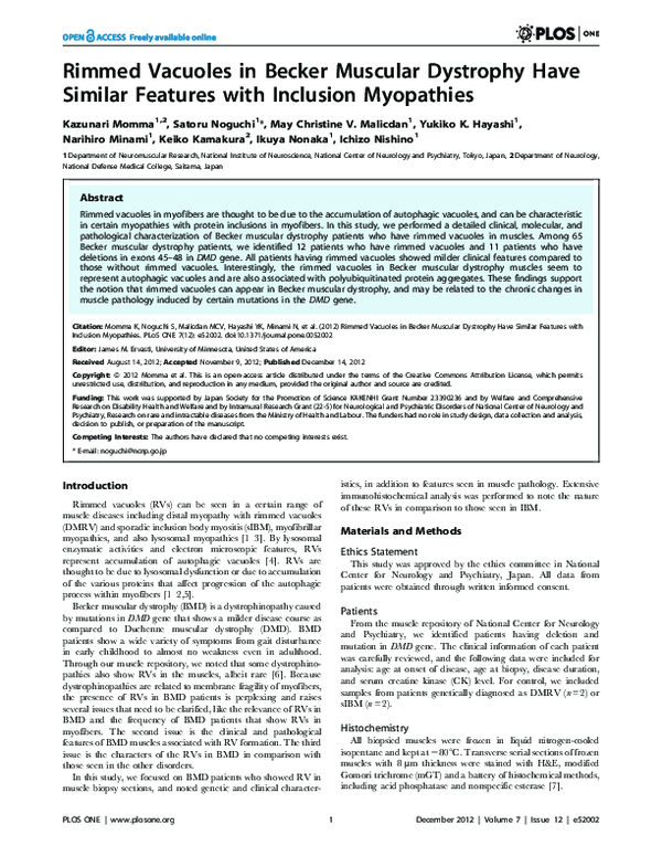 (PDF) Rimmed Vacuoles in Becker Muscular Dystrophy Have Similar ...