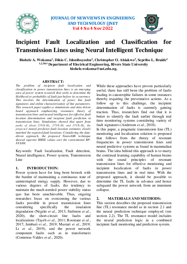 (PDF) Incipient Fault Localization and Classification for Transmission ...