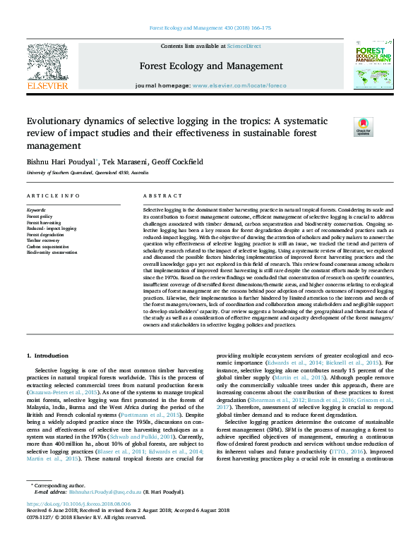 (PDF) Evolutionary dynamics of selective logging in the tropics: A systematic review of impact ...