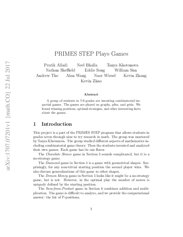 (PDF) PRIME STEP Plays Games