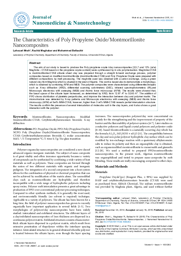 (PDF) The Characteristics of Poly Propylene Oxide/Montmorillonite ...