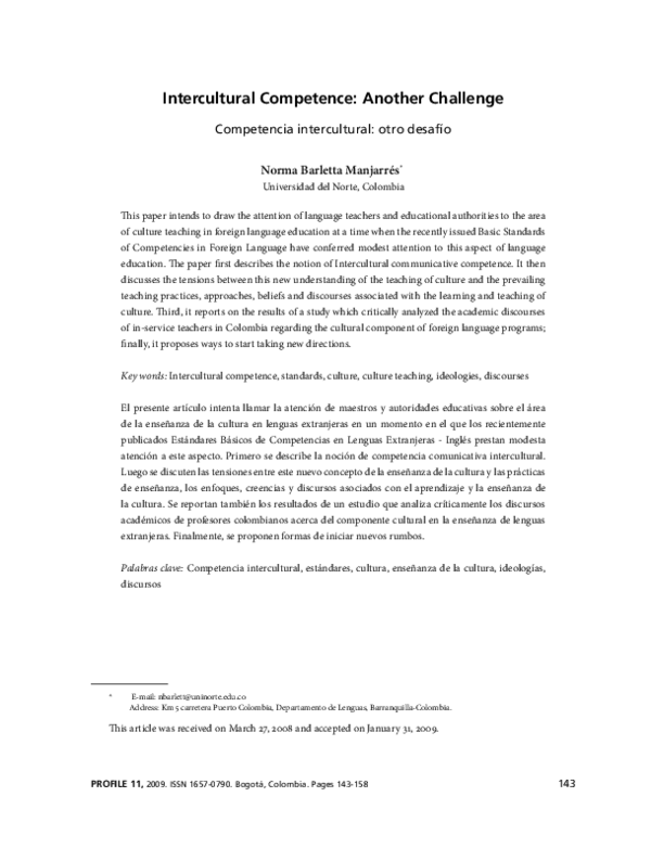 (PDF) Intercultural Competence: Another Challenge