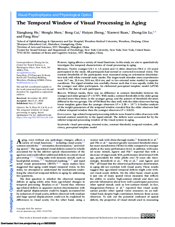 (PDF) The Temporal Window of Visual Processing in Aging