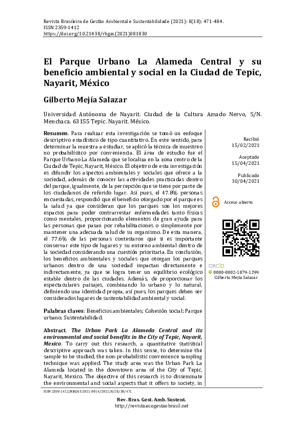 (PDF) El Parque Urbano La Alameda Central y su beneficio ambiental y ...