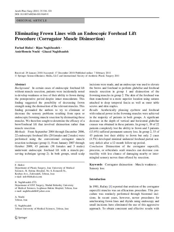 (PDF) Eliminating Frown Lines with an Endoscopic Forehead Lift ...