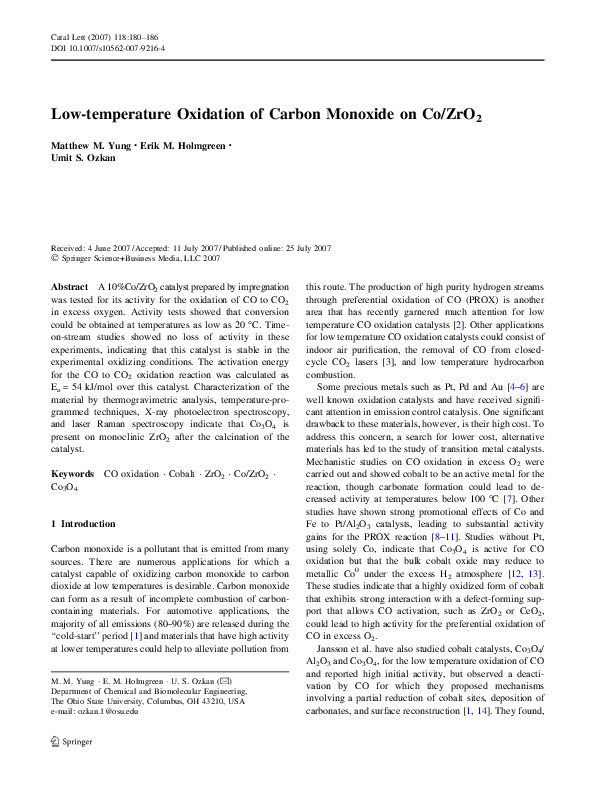 (PDF) Low-temperature Oxidation of Carbon Monoxide on Co/ZrO2