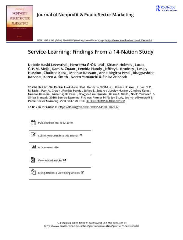 (PDF) Service-Learning: Findings From a 14-Nation Study | Femida Handy - Academia.edu