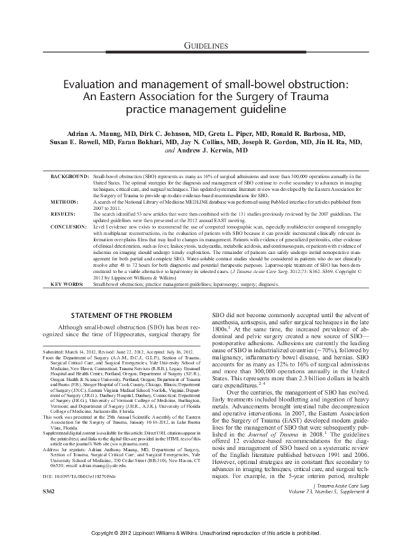 (PDF) Evaluation and management of small-bowel obstruction