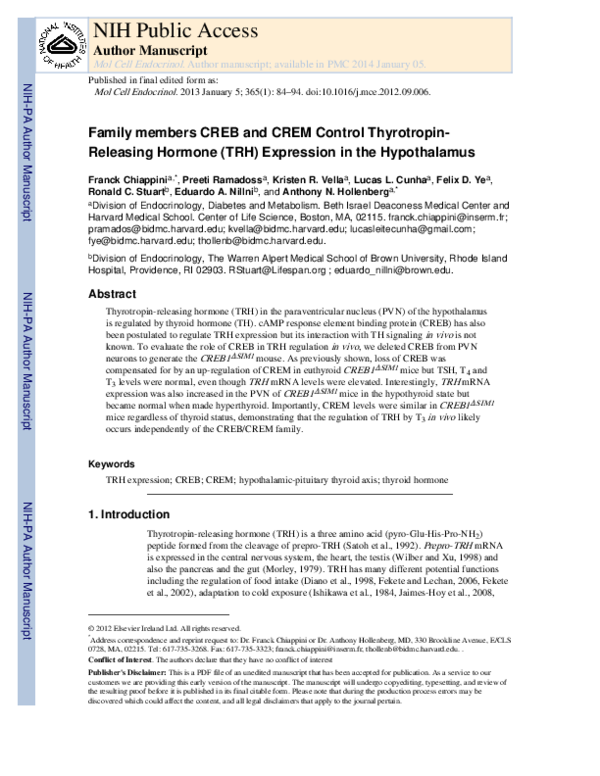 (PDF) Family members CREB and CREM control thyrotropin-releasing ...