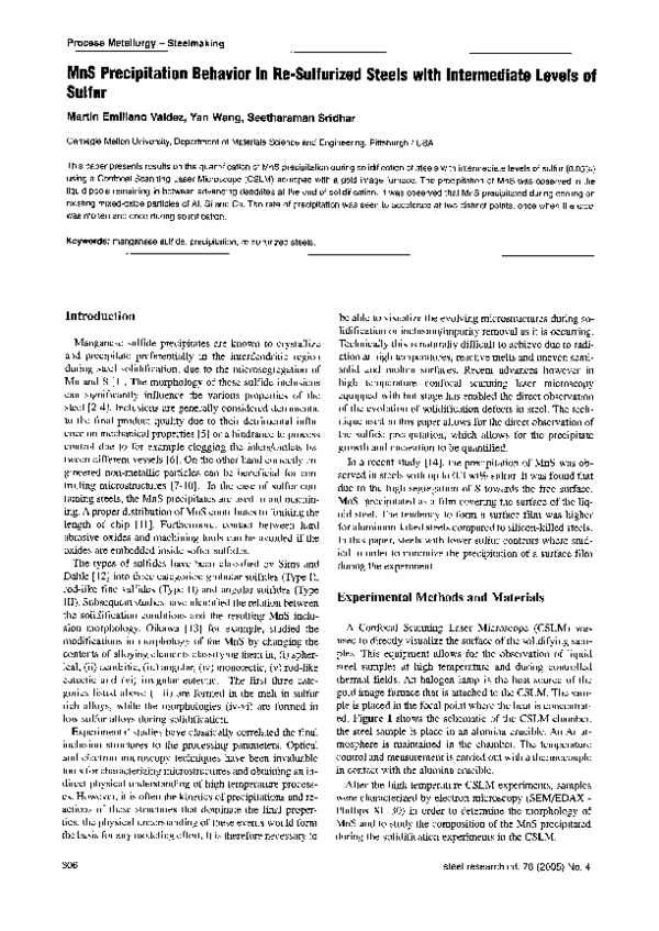 (PDF) MnS Precipitation Behavior in Re-Sulfurized Steels with ...
