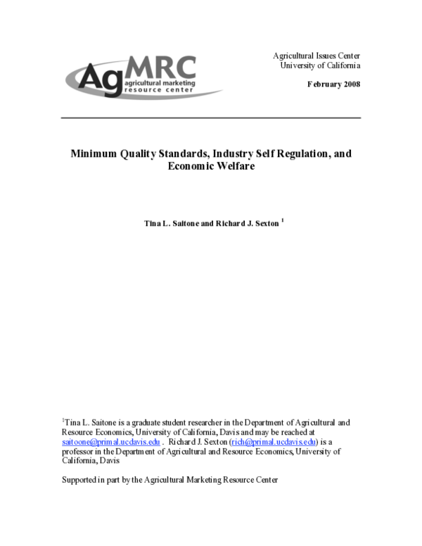 (PDF) Minimum Quality Standards, Industry Self Regulation, and Economic Welfare