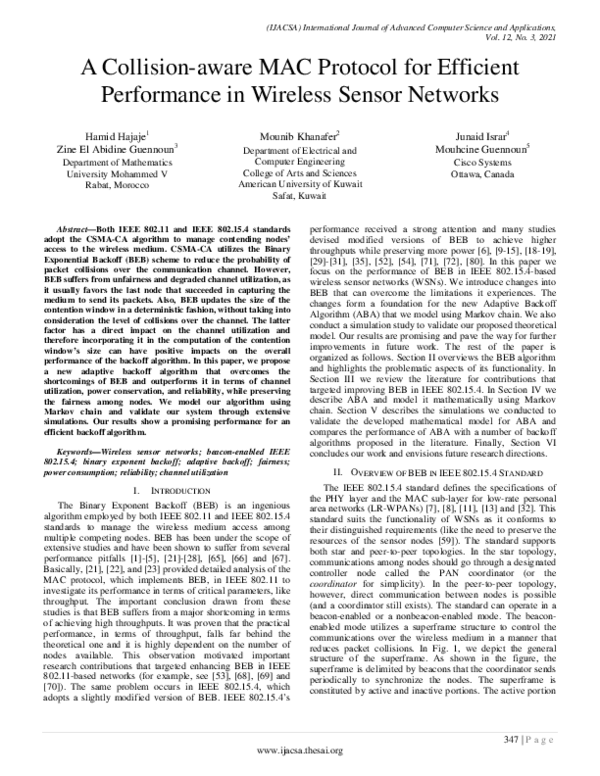 (PDF) A Collision-aware MAC Protocol for Efficient Performance in Wireless Sensor Networks
