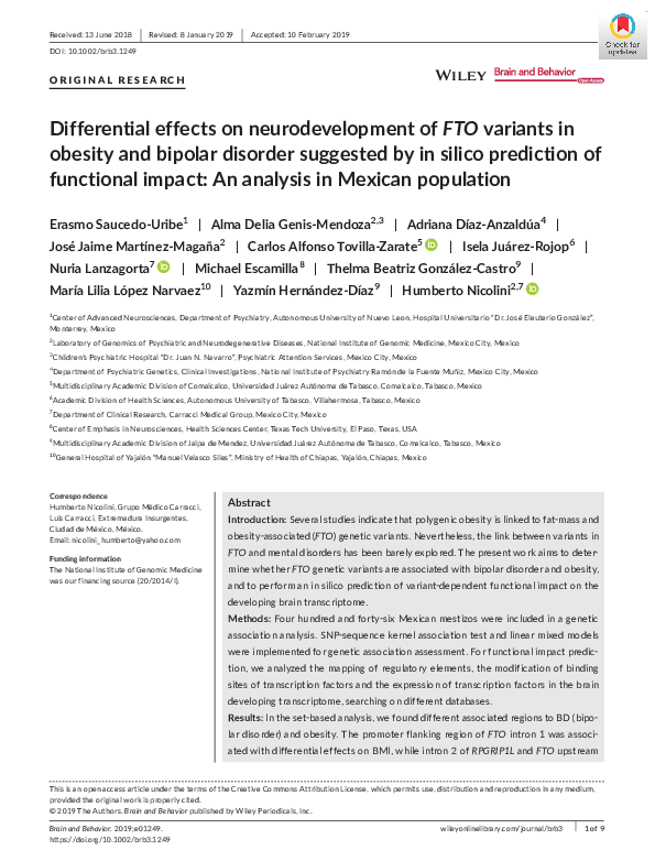 (PDF) Differential effects on neurodevelopment of FTO variants in obesity and bipolar disorder ...