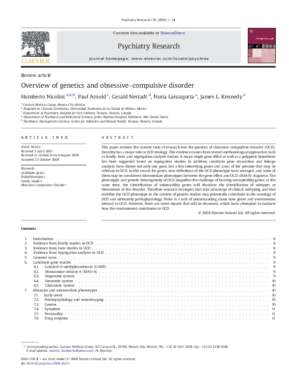 (PDF) Overview of genetics and obsessive–compulsive disorder