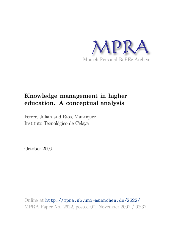 (PDF) Knowledge management in higher education. A conceptual analysis