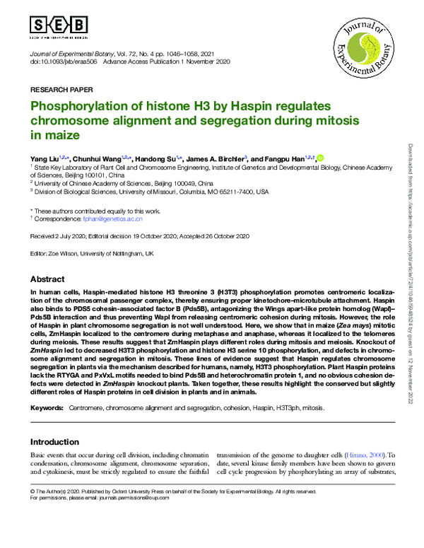 (PDF) Phosphorylation of histone H3 by Haspin regulates chromosome ...