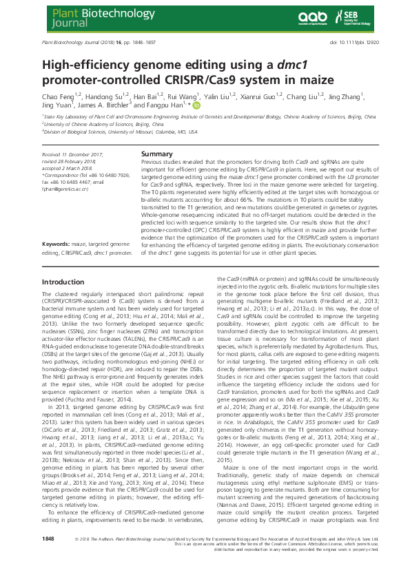 (PDF) High efficiency genome editing using a dmc1 promoter-controlled ...
