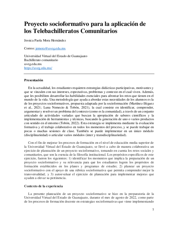 (PDF) Proyecto Formativo