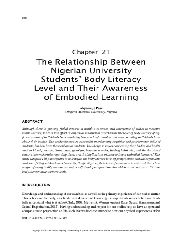 (PDF) The Relationship Between Nigerian University Students' Body ...