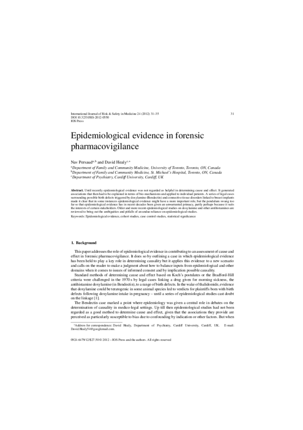 (PDF) Epidemiological evidence in forensic pharmacovigilance (PDF) Epidemiological evidence in forensic pharmacovigilance