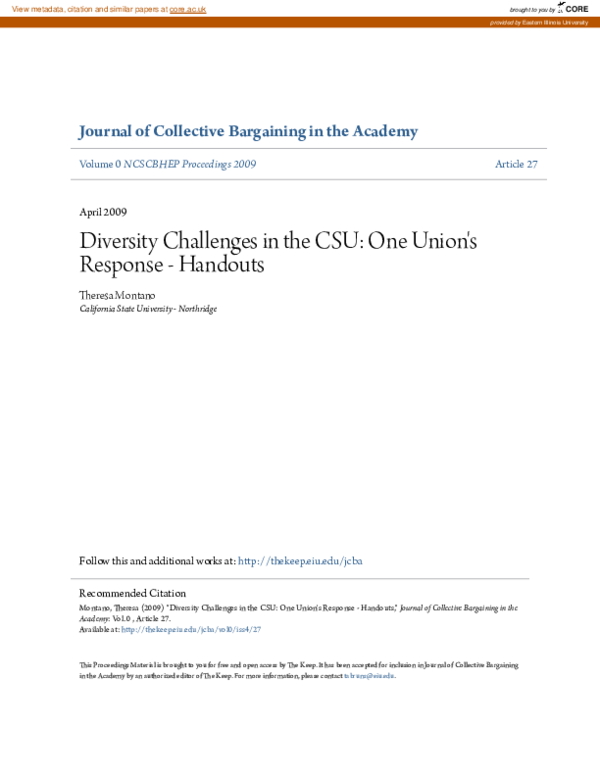 (PDF) Diversity Challenges in the CSU: One Union\u27s Response - Handouts