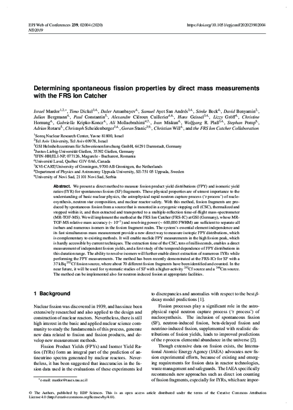(PDF) Determining spontaneous fission properties by direct mass ...
