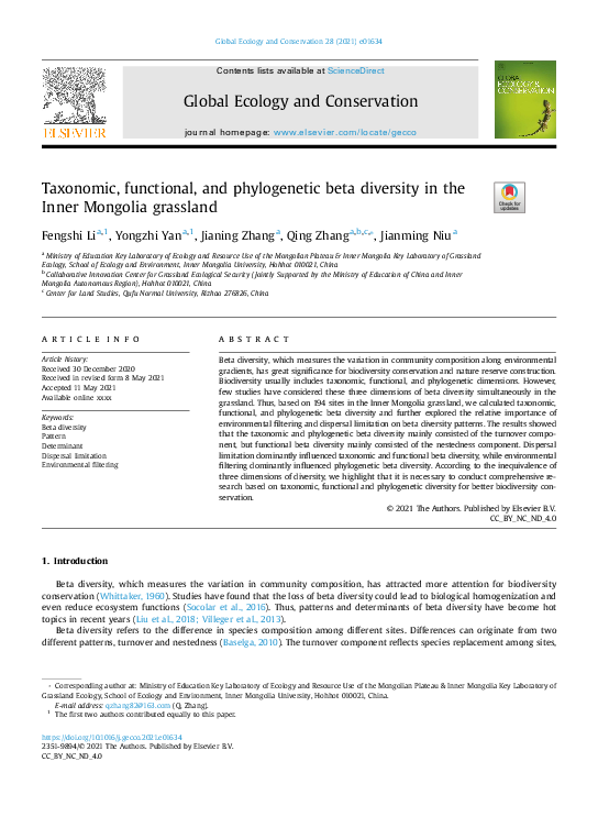 (PDF) Taxonomic, functional, and phylogenetic beta diversity in the ...