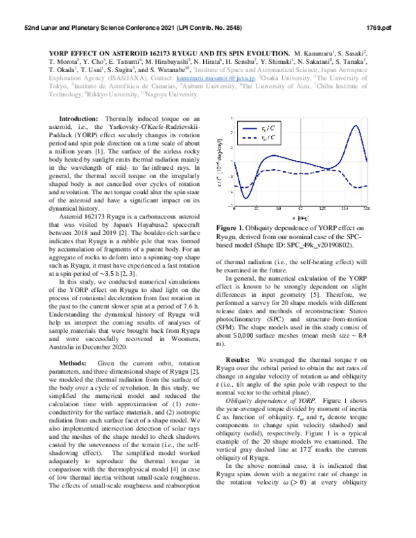 (PDF) YORP Effect on Asteroid 162173 Ryugu and Its Spin Evolution