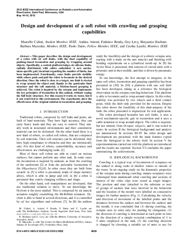 (PDF) Design and development of a soft robot with crawling and grasping capabilities