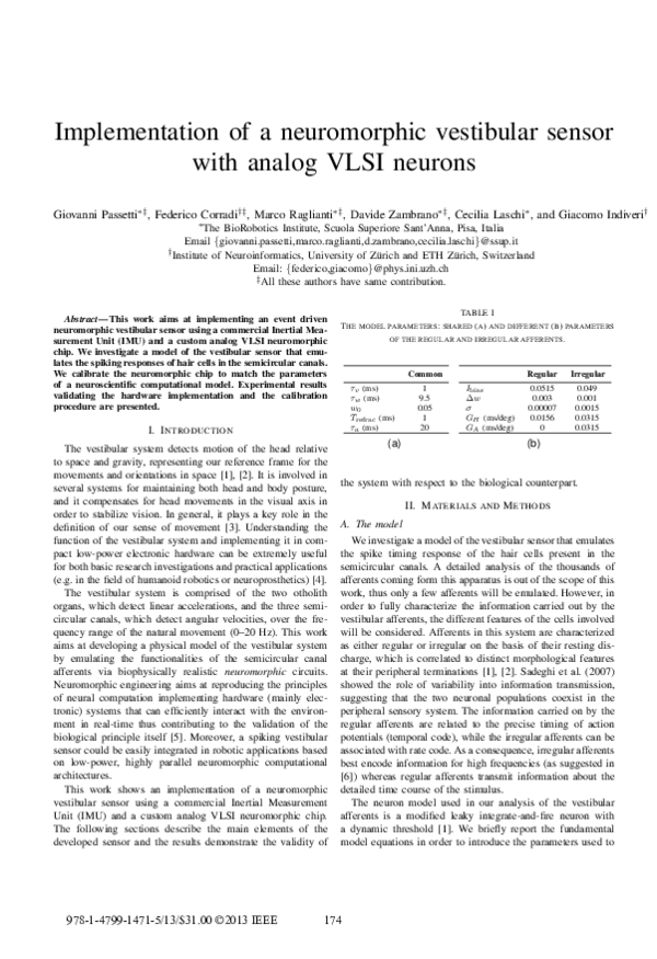 Pdf Implementation Of A Neuromorphic Vestibular Sensor With Analog