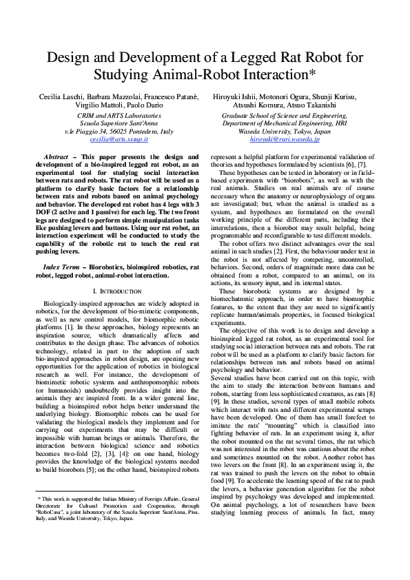 (PDF) Design and development of a Legged rat robot for studying animal ...