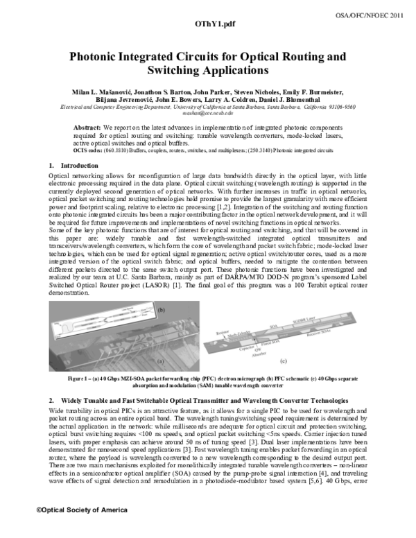 (PDF) Photonic Integrated Circuits for Optical Routing and Switching Applications
