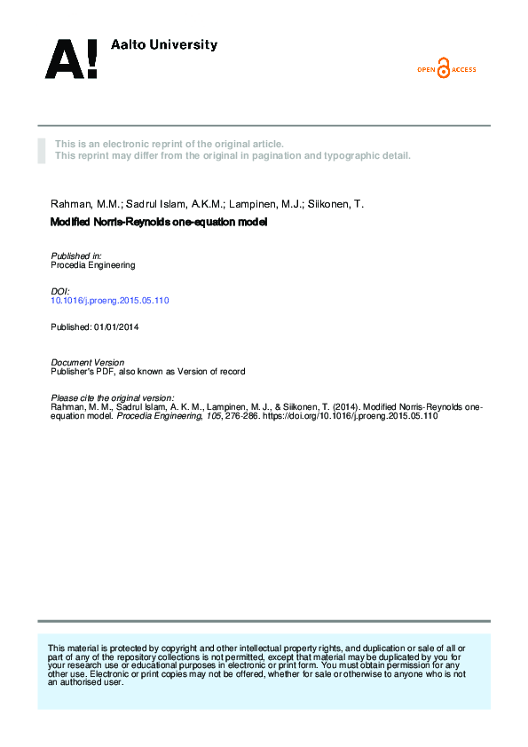 (PDF) Modified Norris–Reynolds One–Equation Model