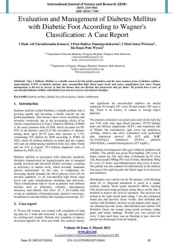 (PDF) Evaluation and Management of Diabetes Mellitus with Diabetic Foot ...