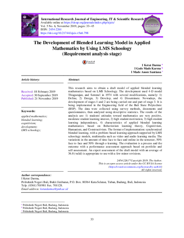 (PDF) The development of blended learning model in applied mathematics by using LMS schoology ...