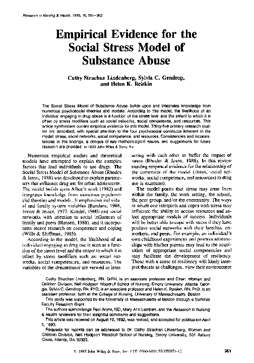 (PDF) Empirical evidence for the social stress model of substance abuse