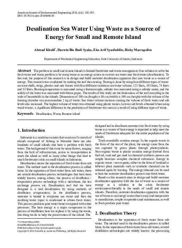 (PDF) Sea Water Desalination Using Waste Heat of Nuclear Power Plant