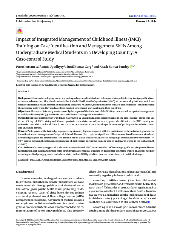 (PDF) Impact of Integrated Management of Childhood Illness (IMCI ...