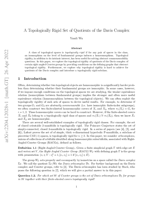 (PDF) A topologically rigid set of quotients of the Davis complex ...