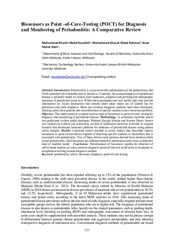 (PDF) Biosensors as Point -of-Care-Testing (POCT) for Diagnosis and ...
