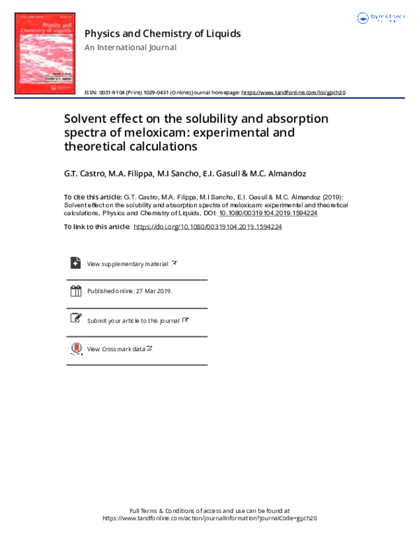(PDF) Solvent effect on the solubility and absorption spectra of meloxicam: experimental and ...